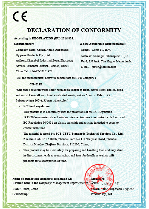 Declaration of Conformity - Crown Name