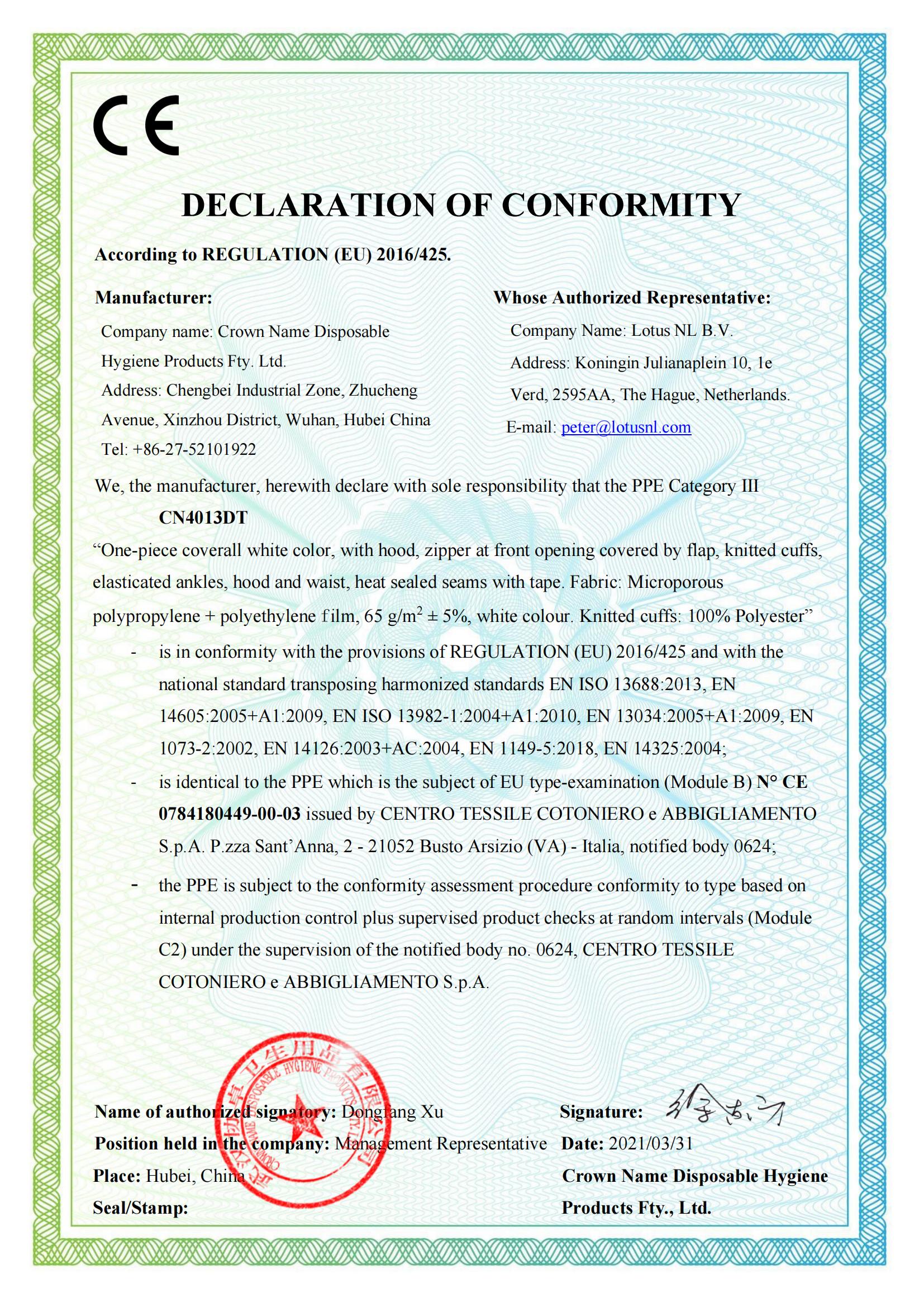 CE Declaration of Conformity - Crown Name