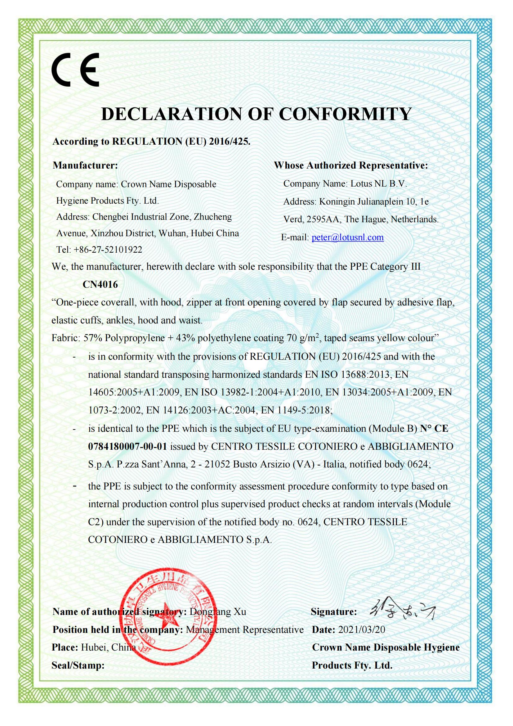 CE Declaration of Conformity - Crown Name