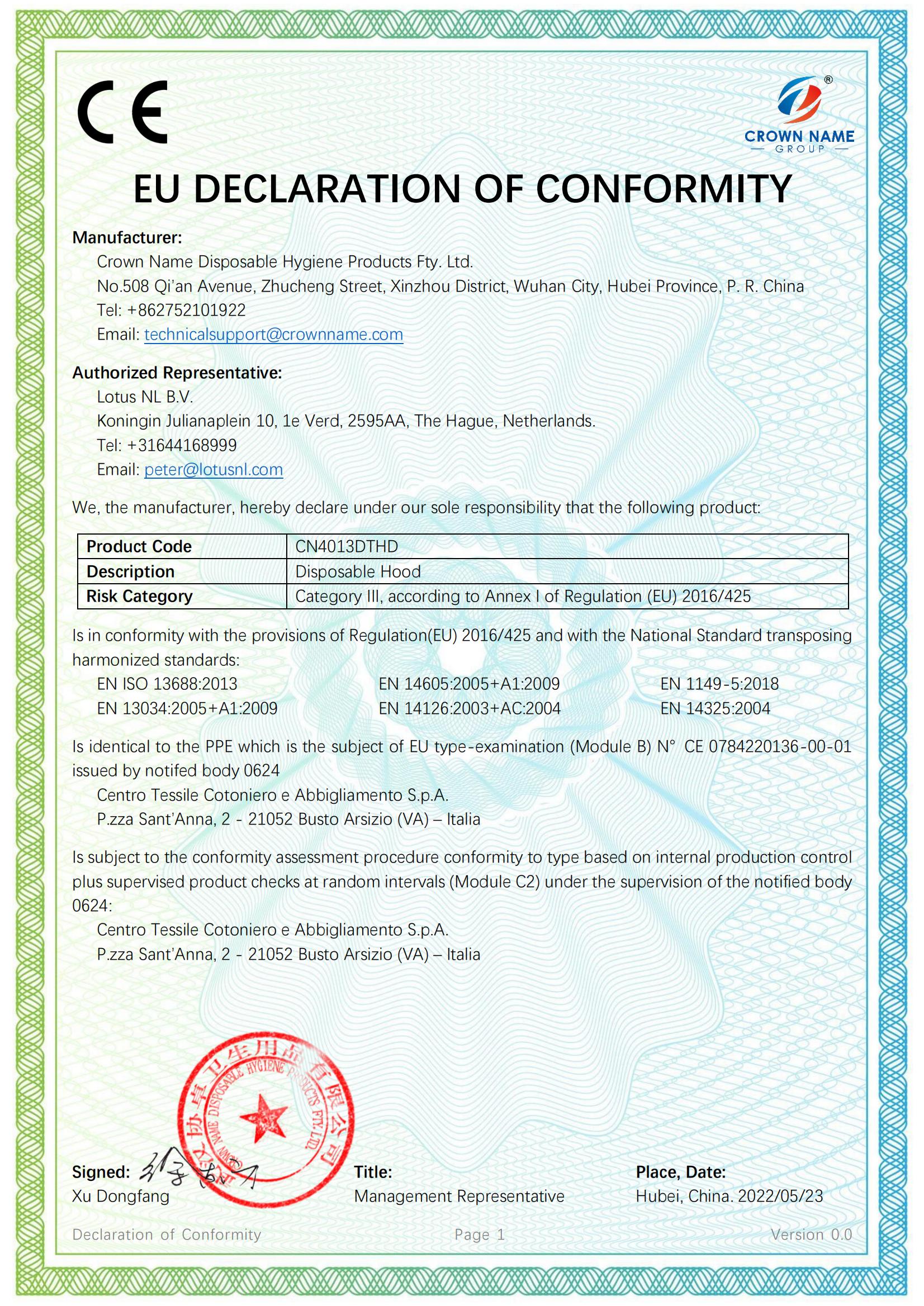 CE Declaration of Conformity - Crown Name