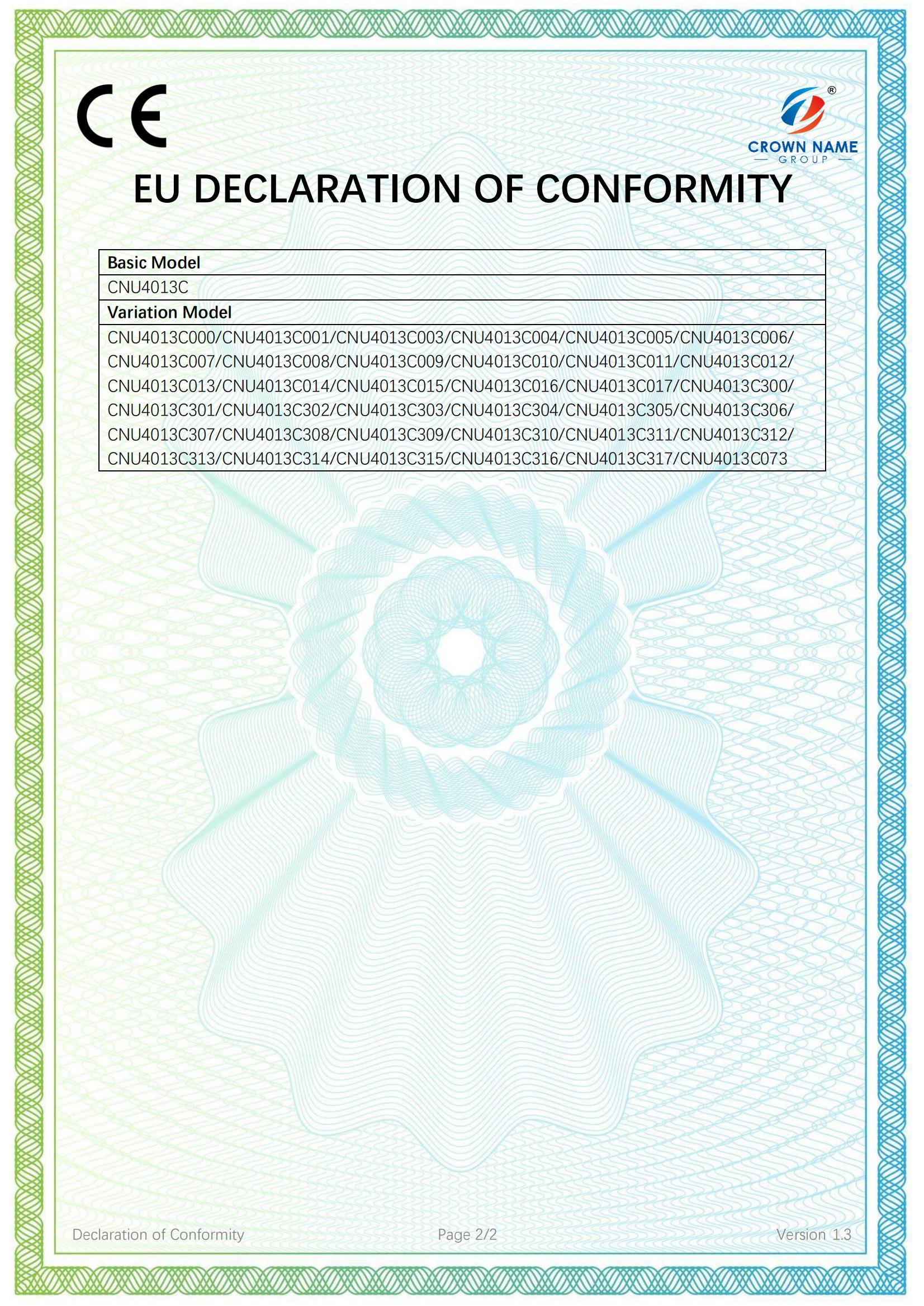 CE Declaration of Conformity - Crown Name