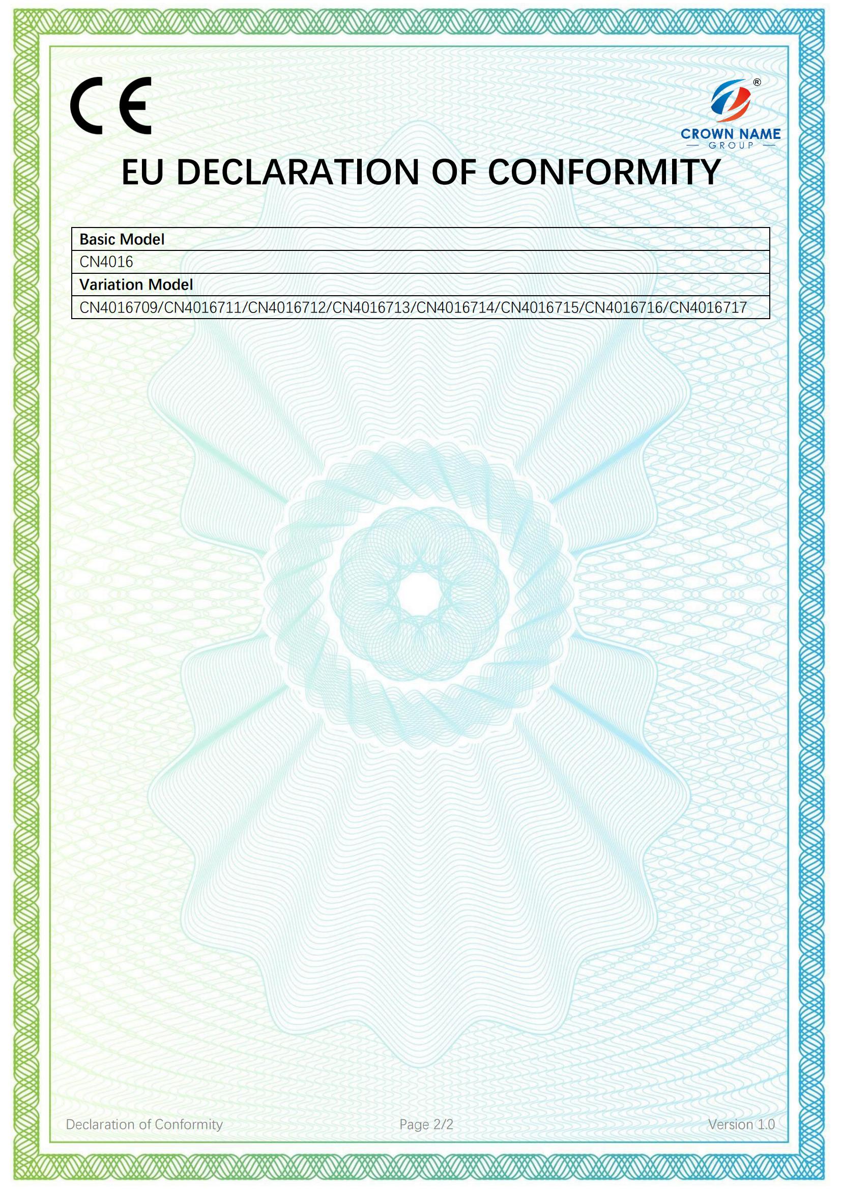 CE Declaration of Conformity - Crown Name