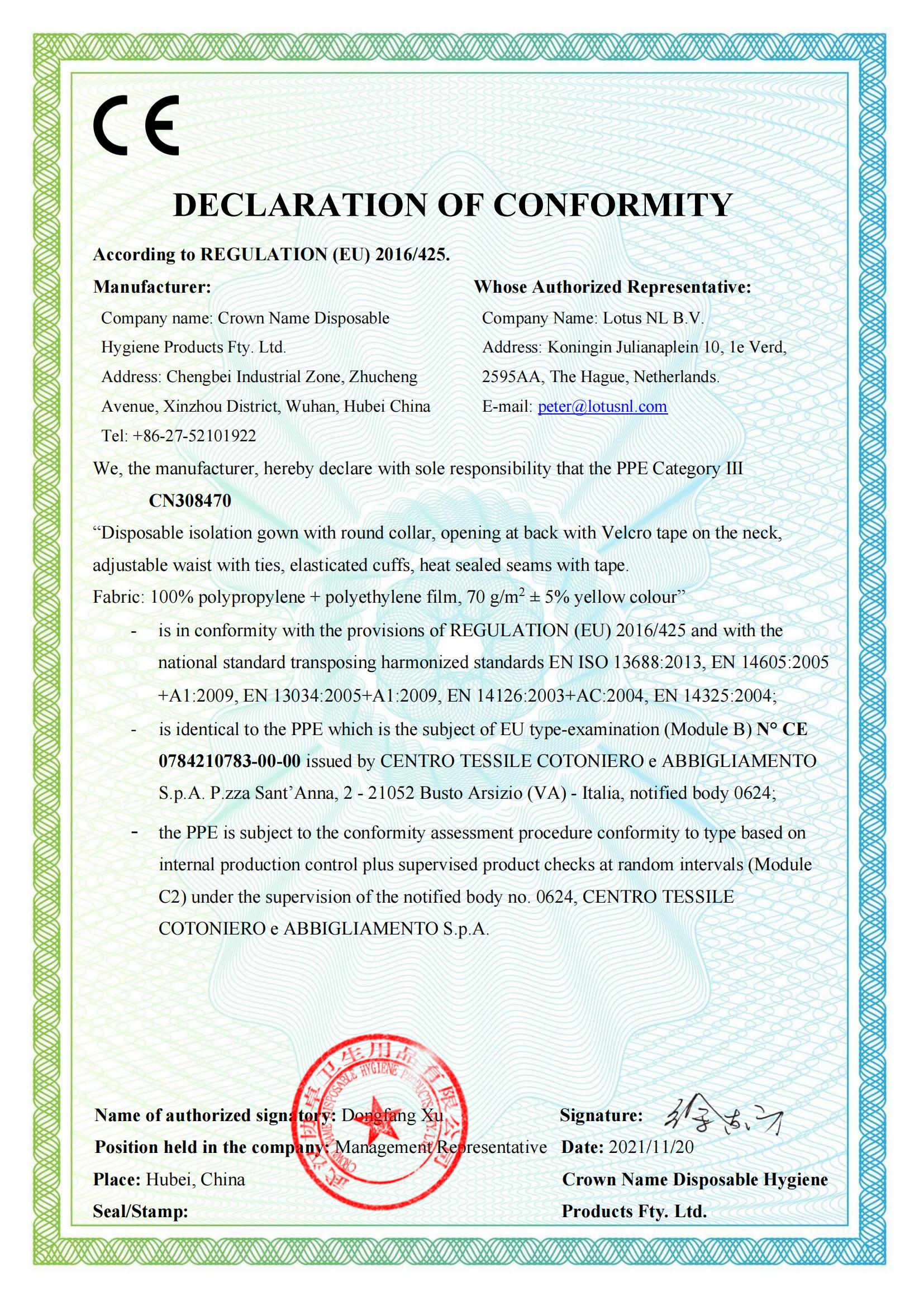 CE Declaration of Conformity - Crown Name